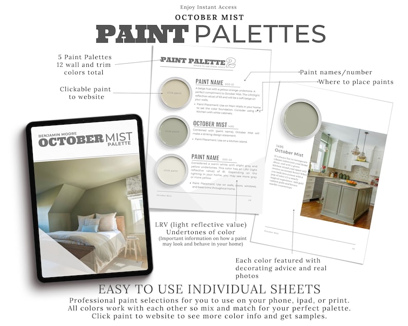 Benjamin Moore October Mist Color Palette for Walls, Cabinets, Bedroom ...