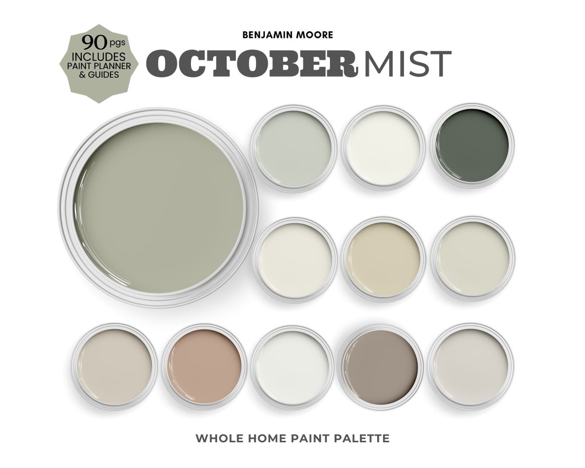 Benjamin Moore October Mist Color Palette for Walls, Cabinets, Bedroom ...