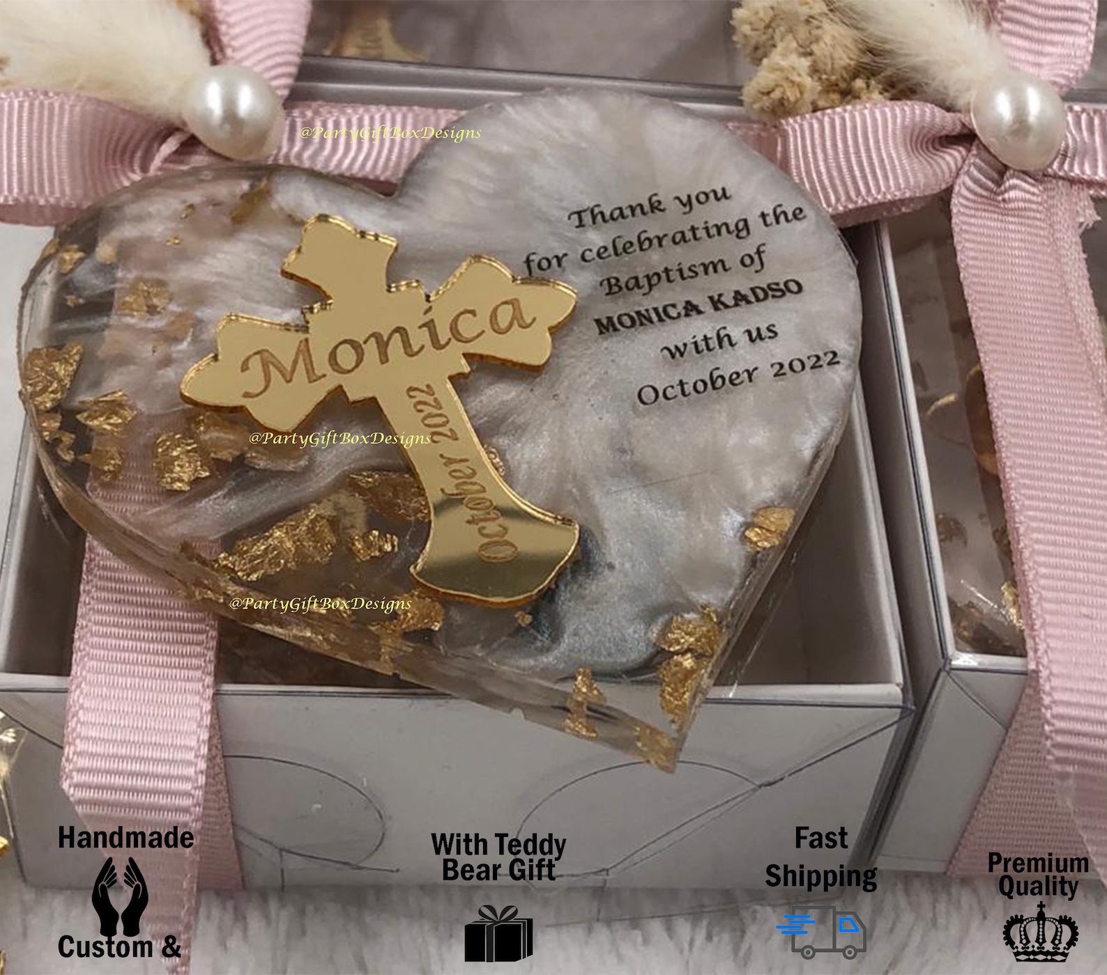 Pink Baptism Favors Personalized Luxury Golden Cross Baptism - Etsy