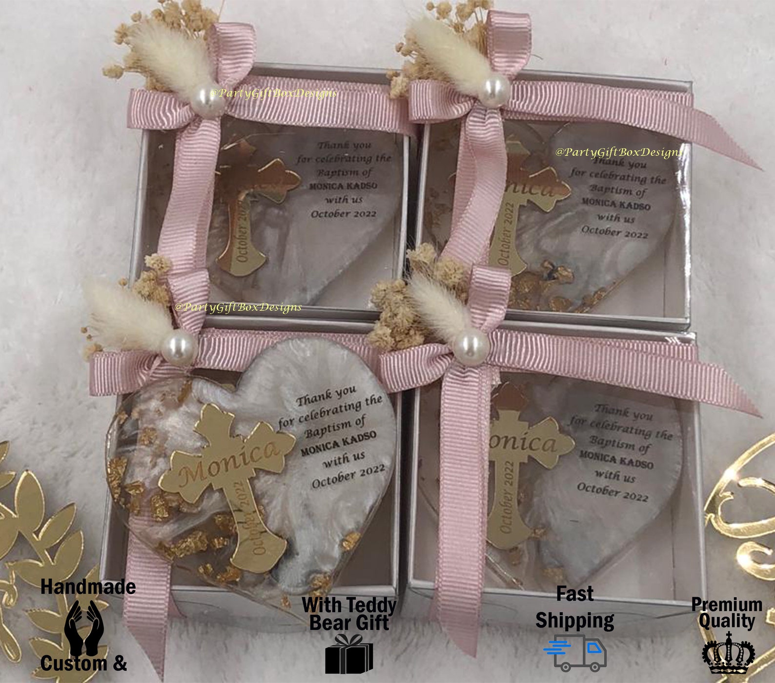 Pink Baptism Favors Personalized Luxury Golden Cross Baptism - Etsy
