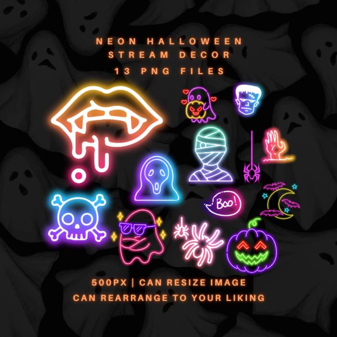Spooky Halloween Decor Set Neon Ghostface, Mummy, Skull, Pumpkin and ...