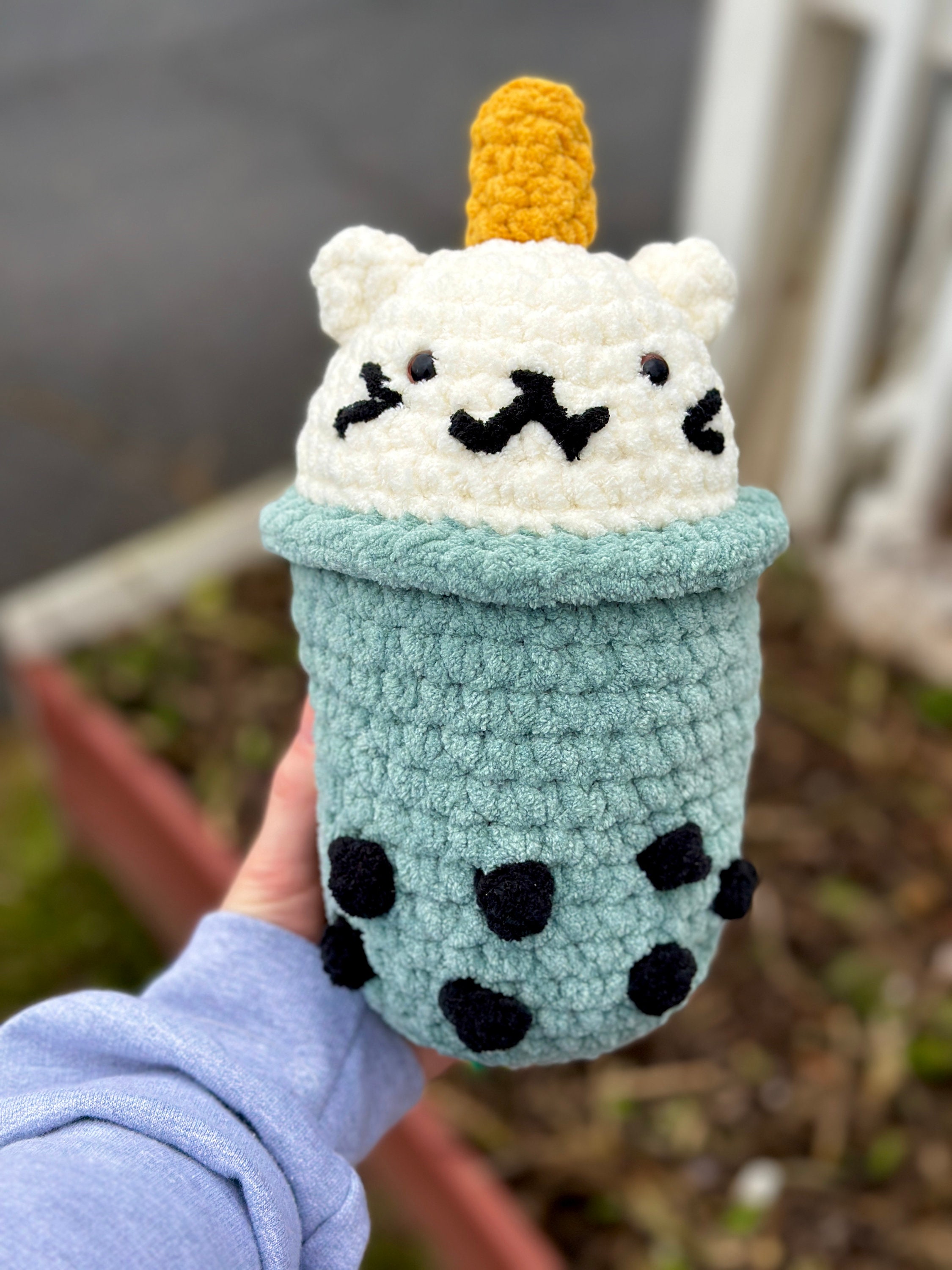 Crochet Boba Tea Plushie Bubble Tea Plush Kawaii Stuffed Animals Kitty ...