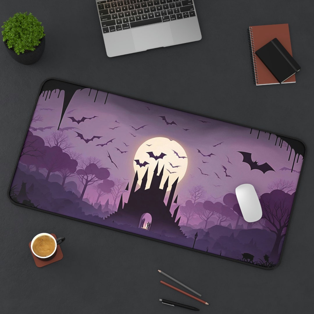 Purple Goth Desk Mat Forest Mousepad Witchy, Dark Bats Moonlight Gothic ...