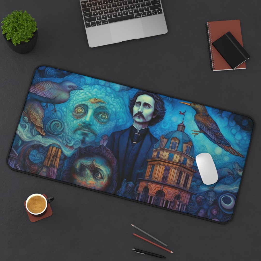 Edgar Allan Poe Trippy Psychedelic Desk Mat, Macbre Desk Pad, Scary ...