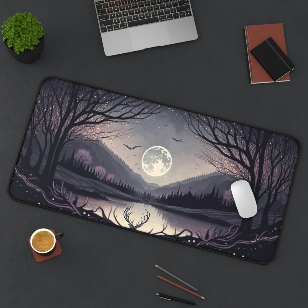 Dreamy Midnight, Cute Desk Mat, Gaming Mouse Pad, Pastel Mousepad, Moon ...