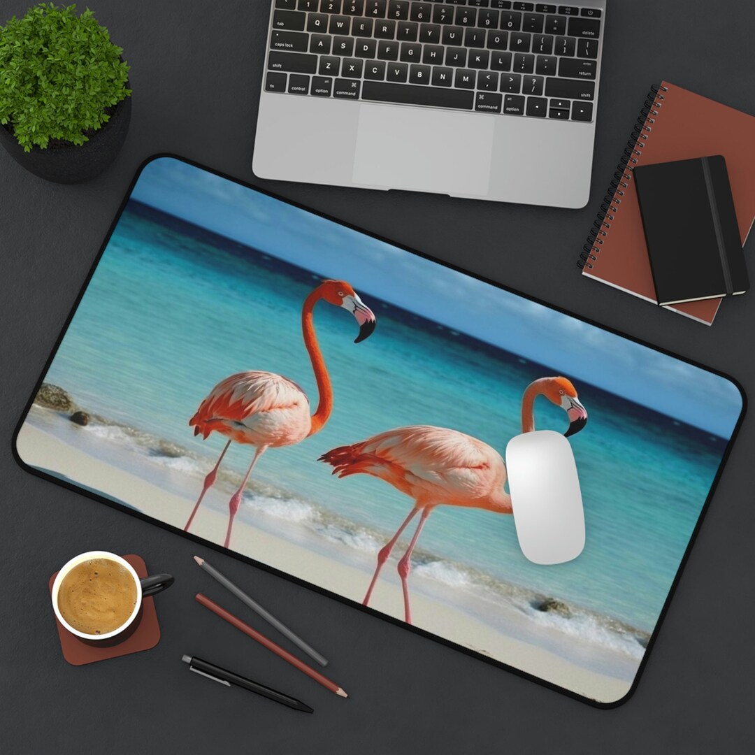 Cutesy Beach Flamingos Desk Mat Mouse Pad 3 Sizes Available Non-slip ...