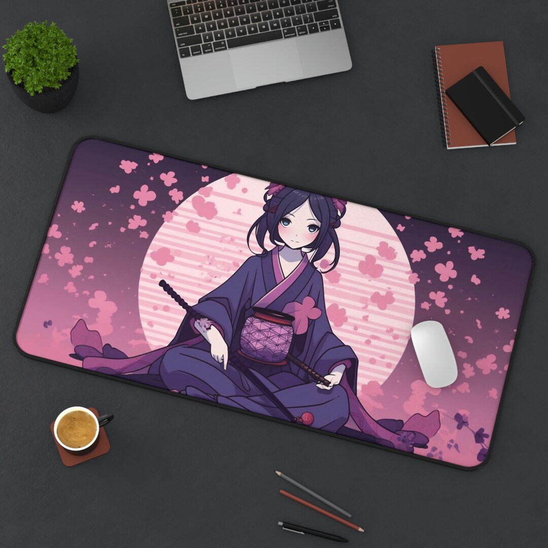Purple Japanese Girl Desk Mat Anime Mouse Pad Japanese Desk Pad Large ...