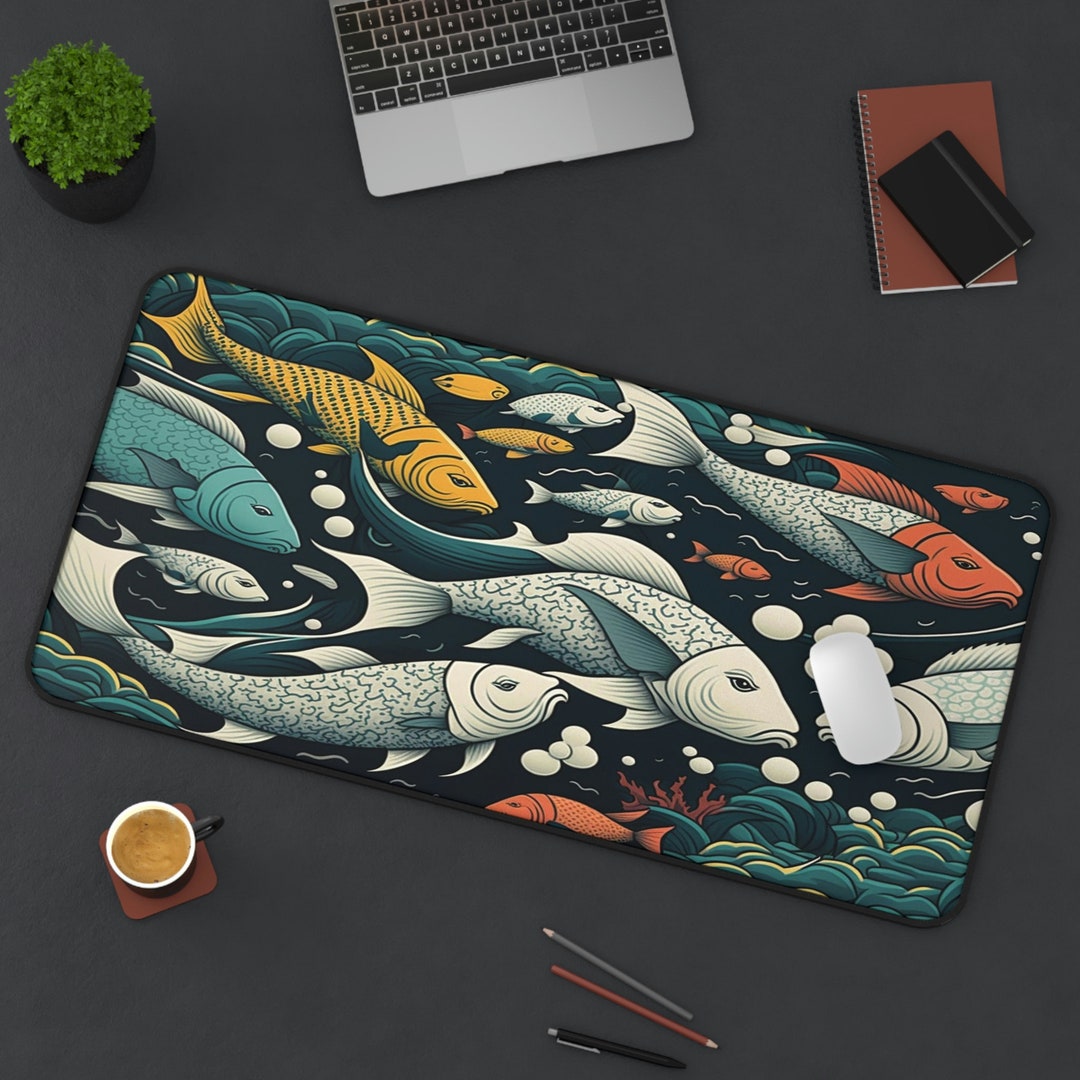 Koi Fish Desk, Cute Desk Decor, Koi Fish Mouse Pad, Fish Deskpad ...