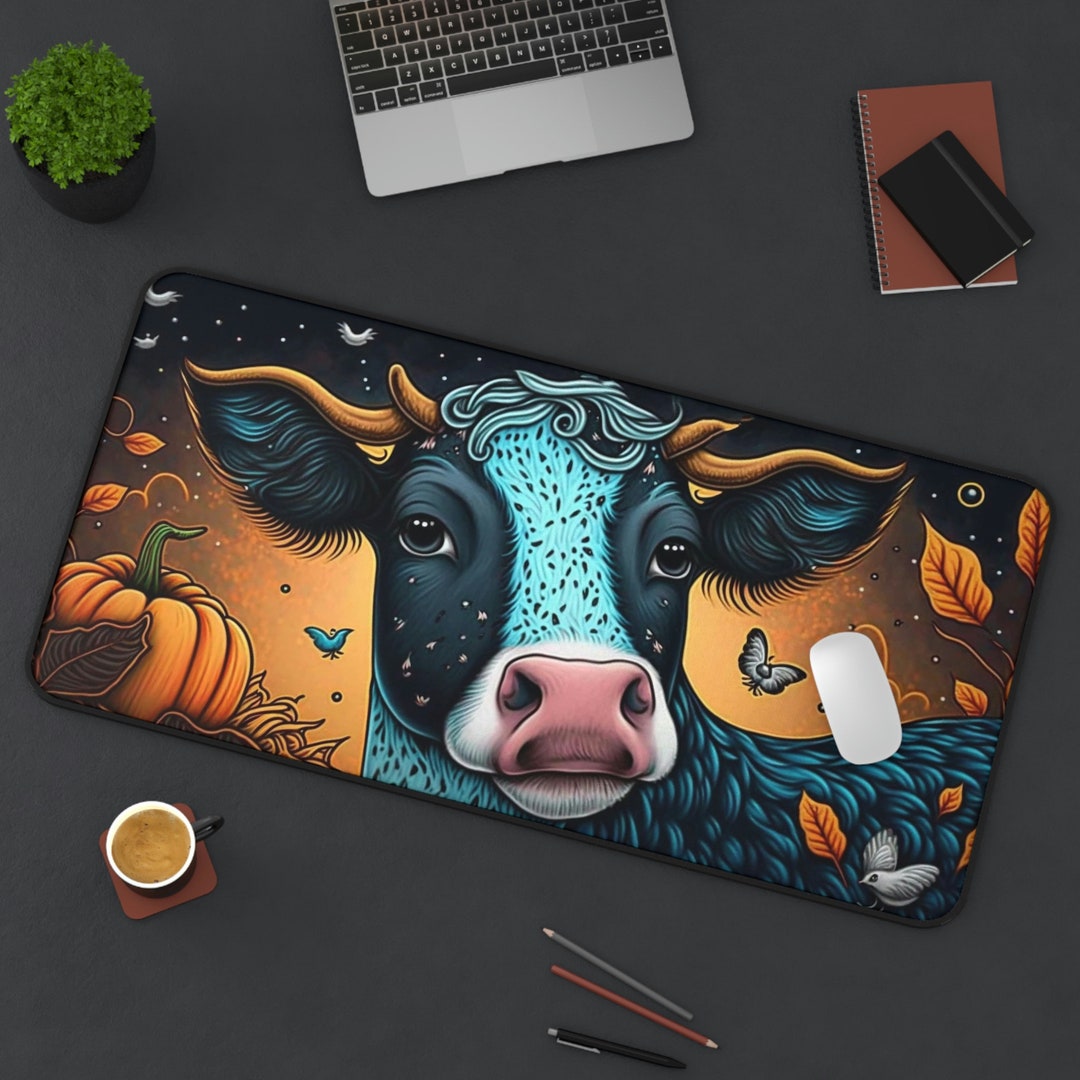 Autumn Cow Deskmat Cute Cow Deskpad Cow Mouse Pad Barnyard Animal ...