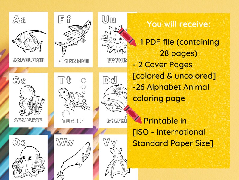 Sea Animal Alphabet Coloring Book for Kids toddlers & Preschoolers for ...