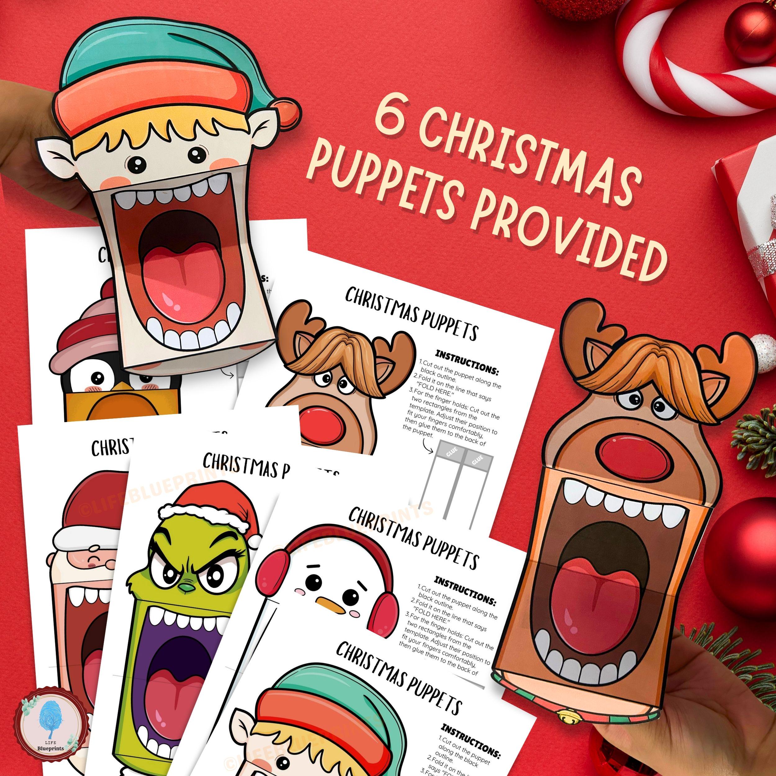 Christmas Paper Puppets: Santa, Grinch, Elves, Snowman, Reindeer ...