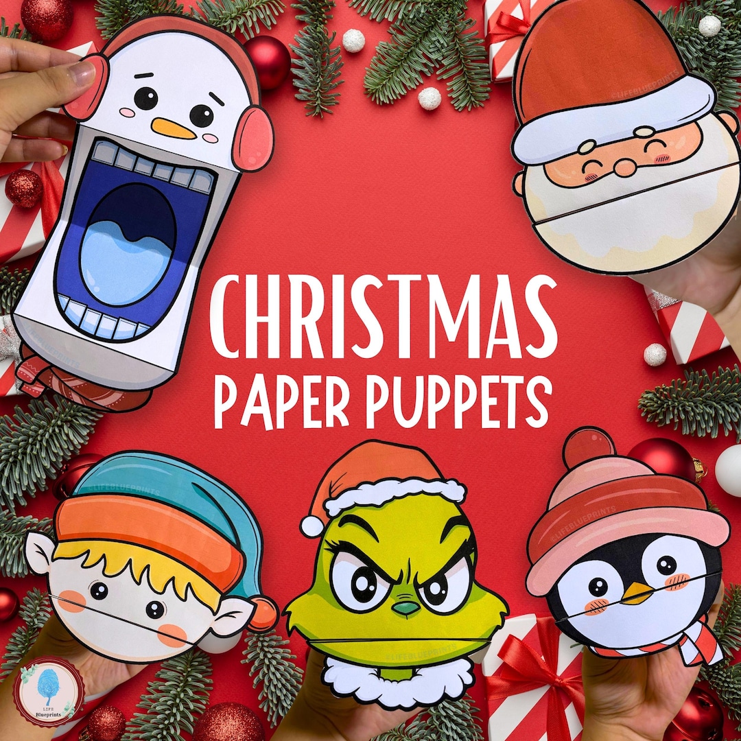 Christmas Paper Puppets: Santa, Grinch, Elves, Snowman, Reindeer ...