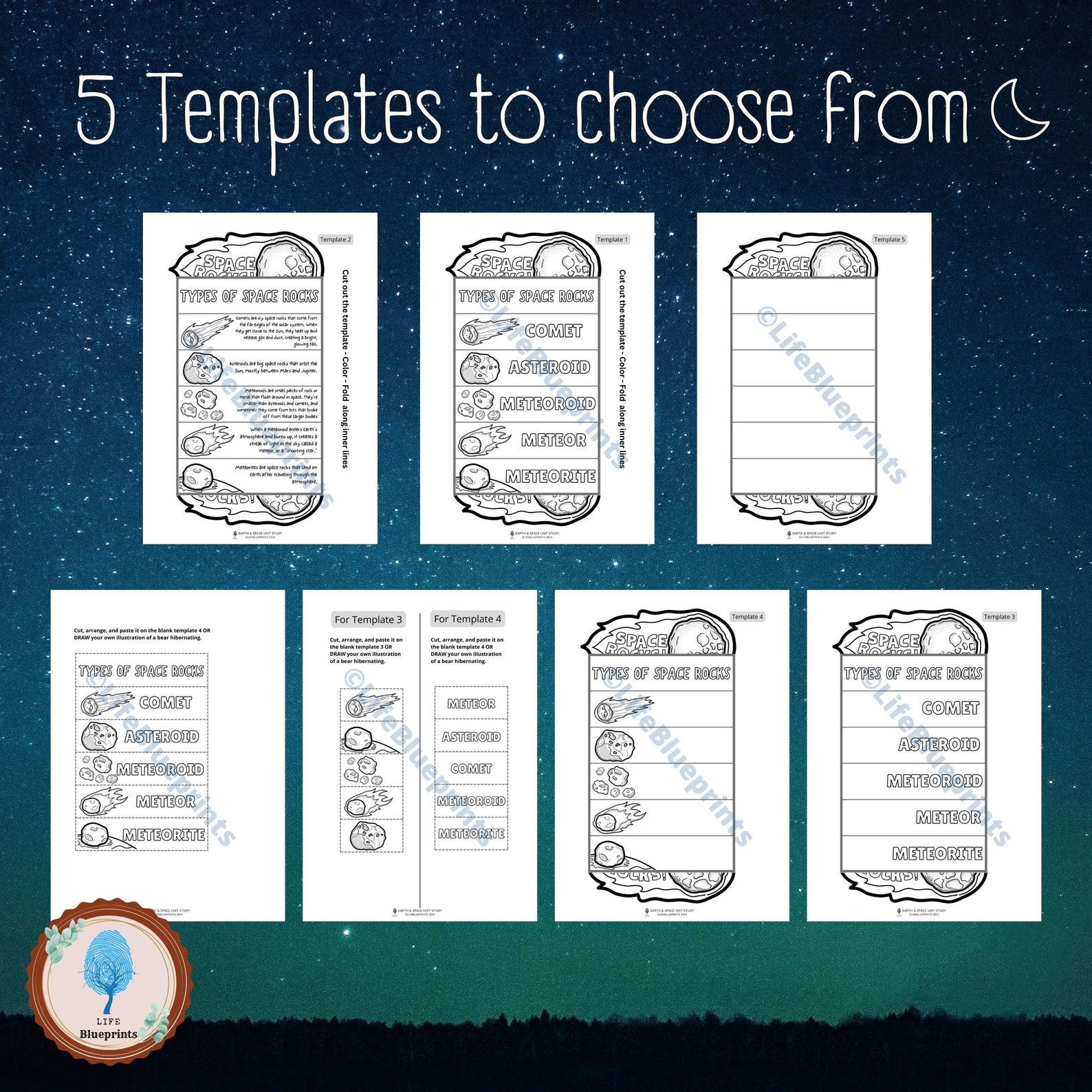 Space Rocks Foldout Craft Comets, Asteroids, Meteors Activity Printable ...