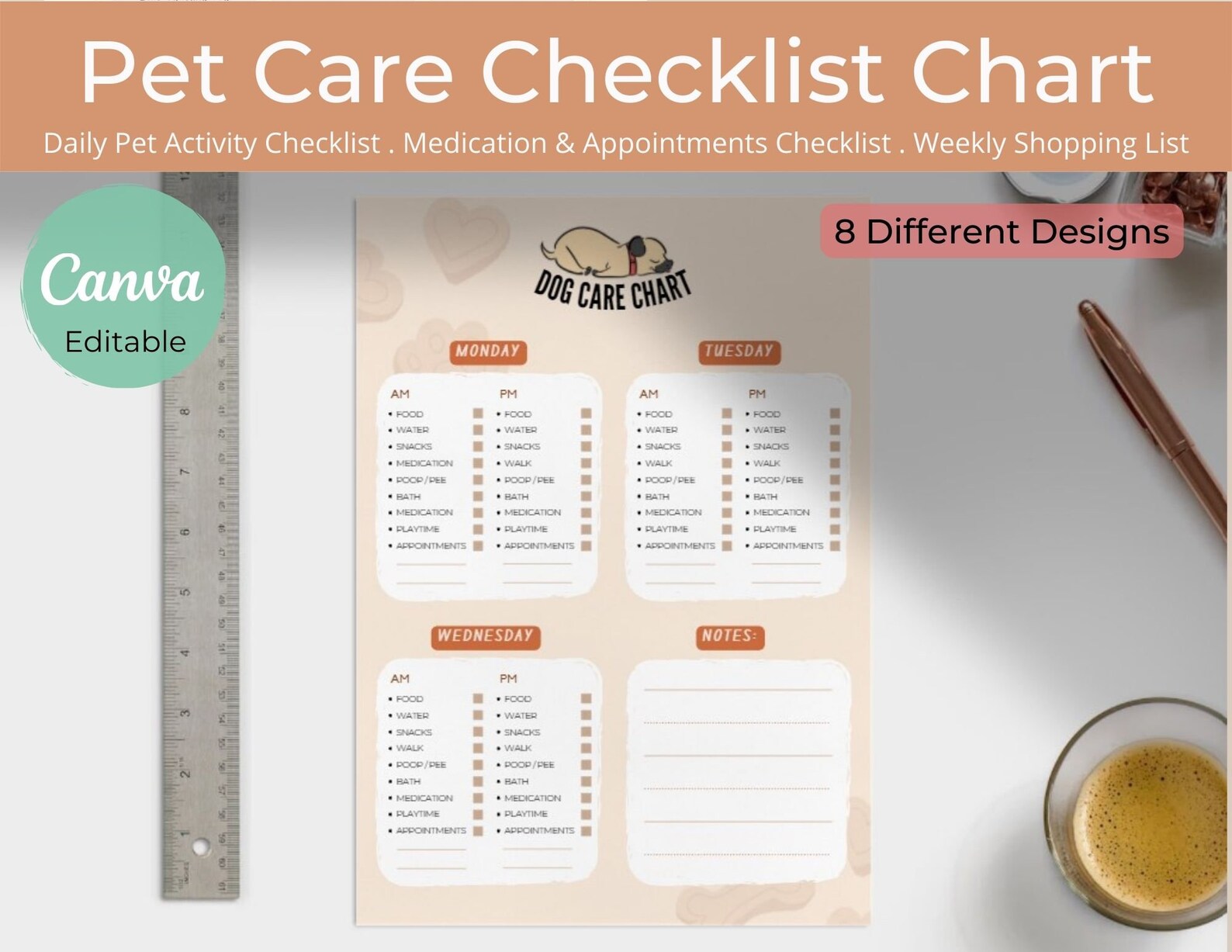 Dog Care Weekly Check List Simple & Easy Weekly Pet Care Planner Kid's ...