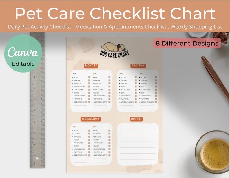 Dog Care Weekly Check List Simple & Easy | Weekly Pet Care Planner ...