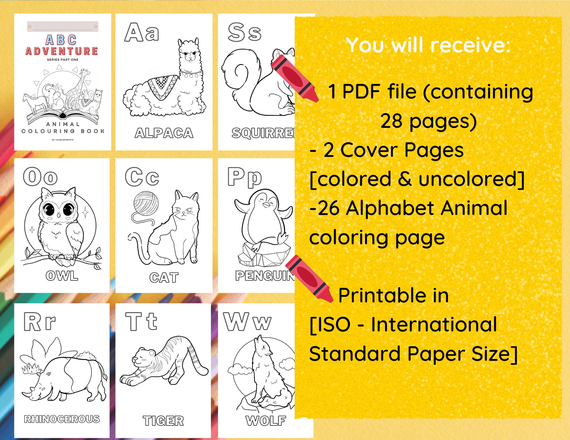 Cute Animal Alphabet Coloring Book for Toddlers & Preschoolers ...