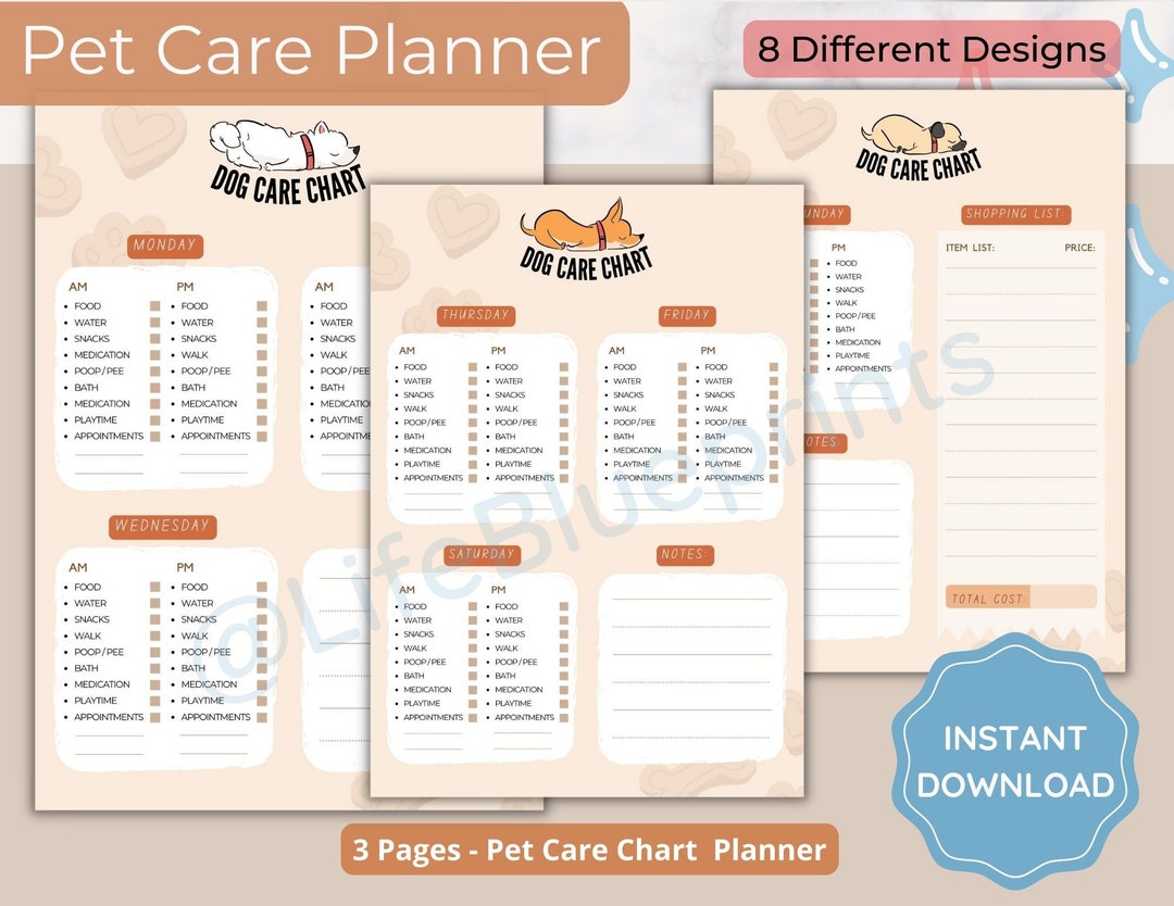 Dog Care Weekly Check List Simple & Easy | Weekly Pet Care Planner ...