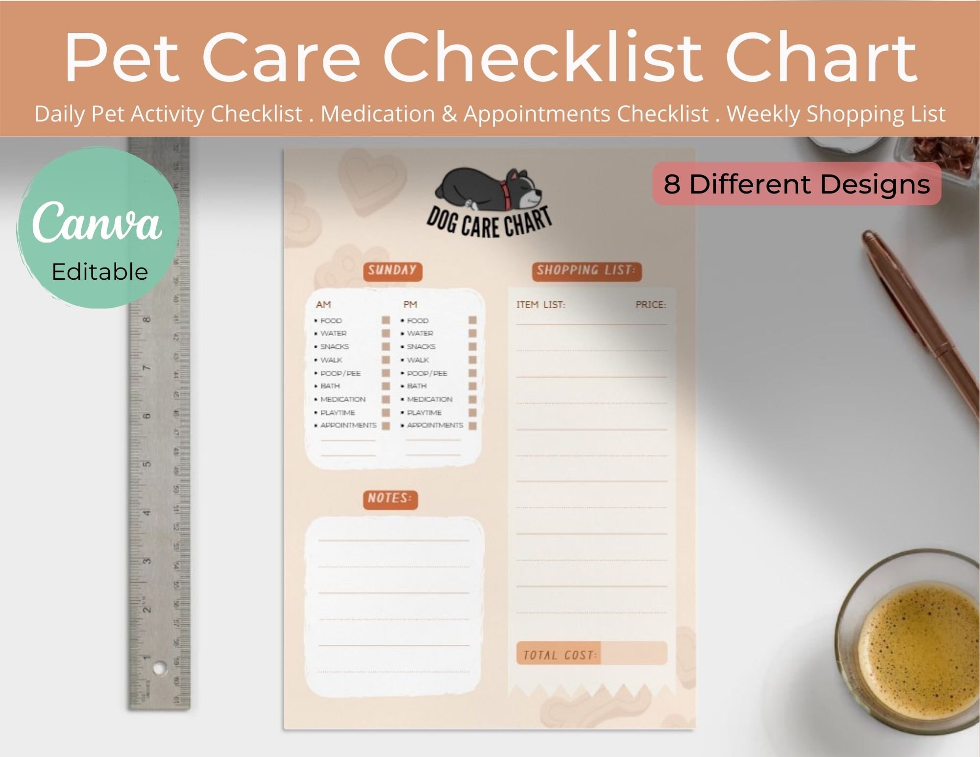 Dog Care Weekly Check List Simple & Easy Weekly Pet Care Planner Kid's ...
