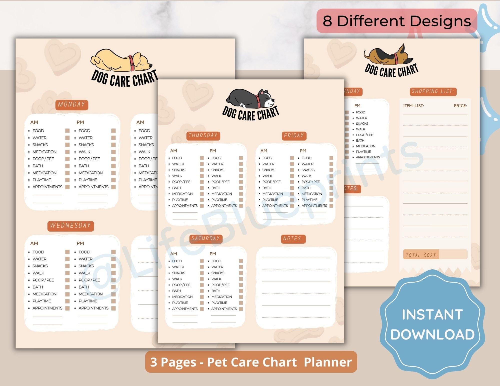 Dog Care Weekly Check List Simple & Easy | Weekly Pet Care Planner ...