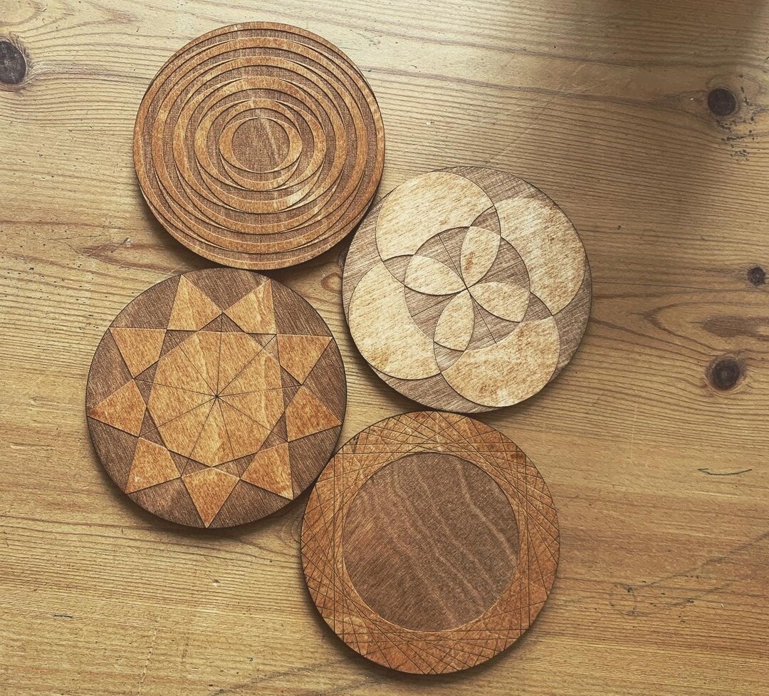 Geometric Laser Engraved Wooden Coasters - Etsy