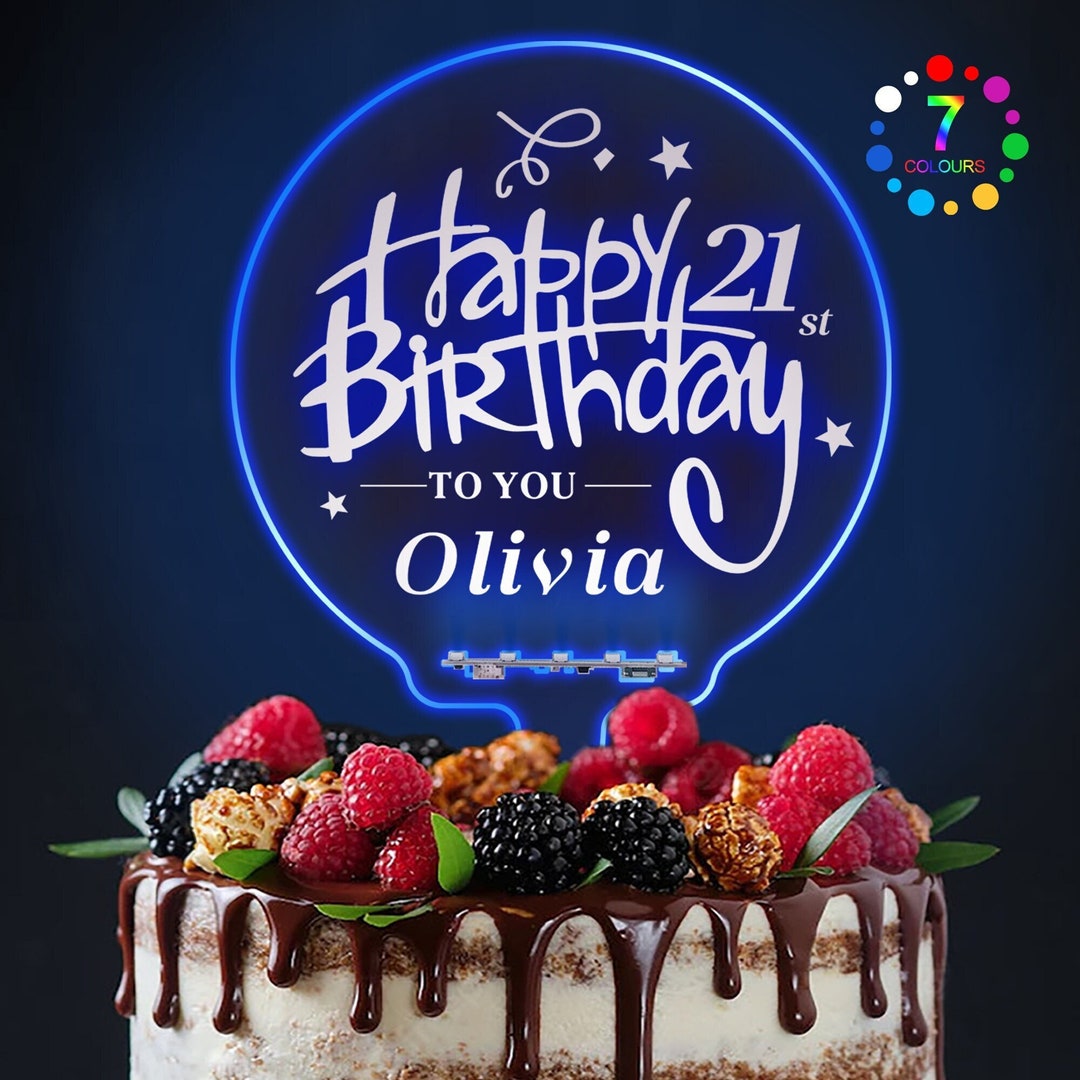 LED Personalized Happy Birthday Cake Toppers 7 Colour Changes Light up ...
