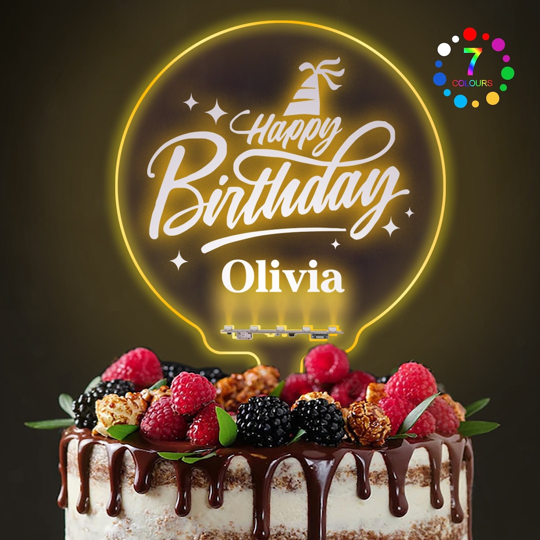 LED Personalized Happy Birthday Cake Toppers 7 Colour Changes Light up ...
