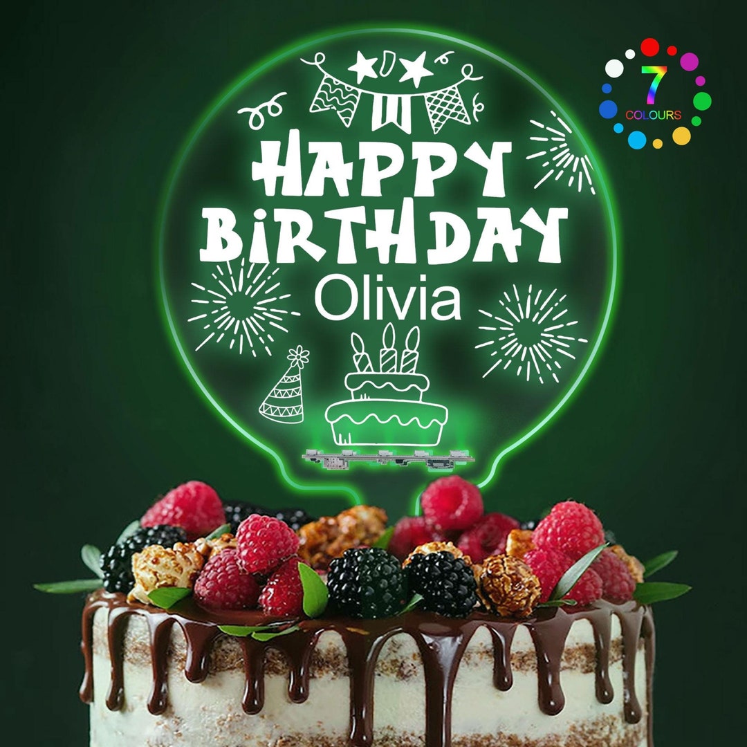 LED Personalized Cake Topper Light up Happy Birthday Cake Topper Custom ...