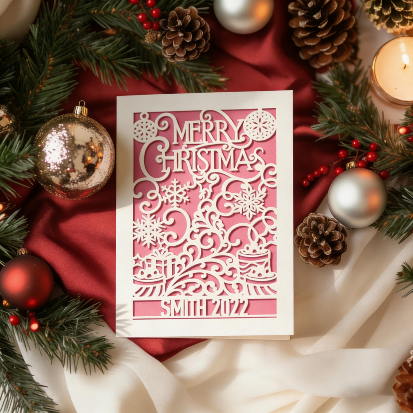 Customized Paper Cutting Merry Christmas Card Personalized Holiday ...