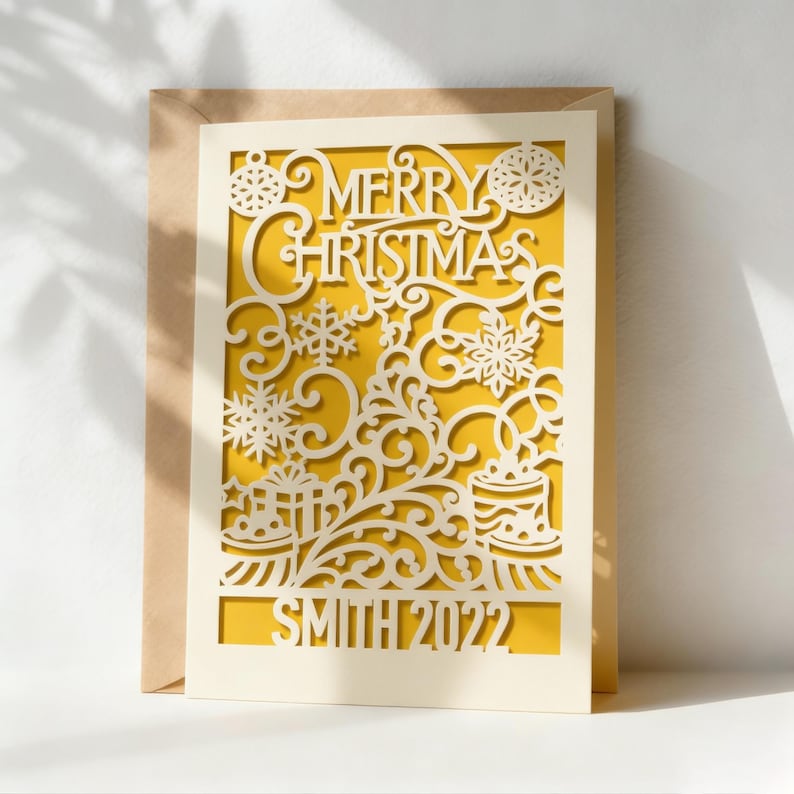 Customized Paper Cutting Merry Christmas Card Personalized Holiday ...