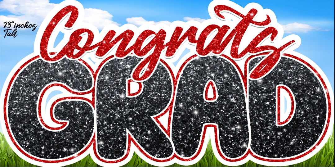 Congrats Grad Red Black Glitter Graduation Signs Yard Cards Decorations ...
