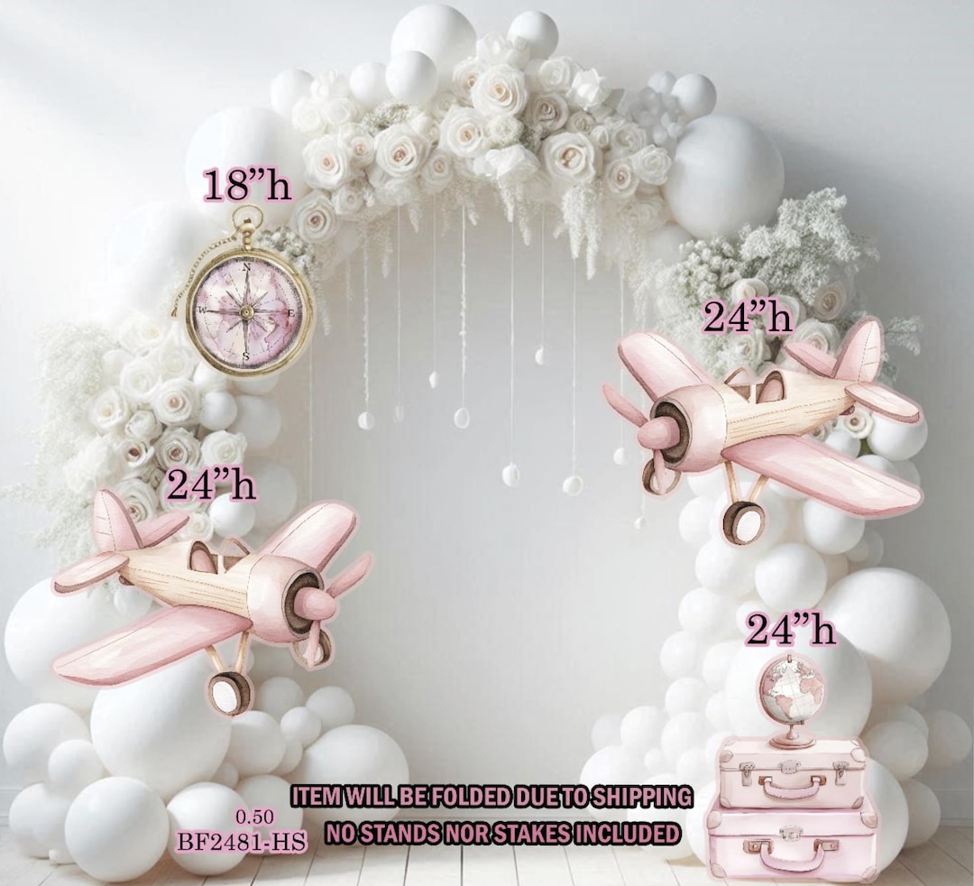 Pink Vintage Air Plane, Clouds Coroplast Cutouts, Party Props, Party ...