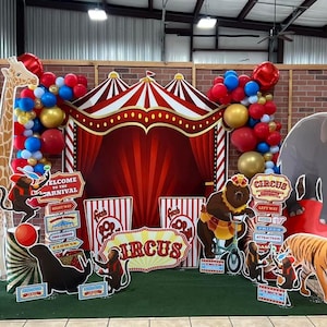 RED Circus Tent , Circus Animals Coroplast Party Props, Circus Party ...