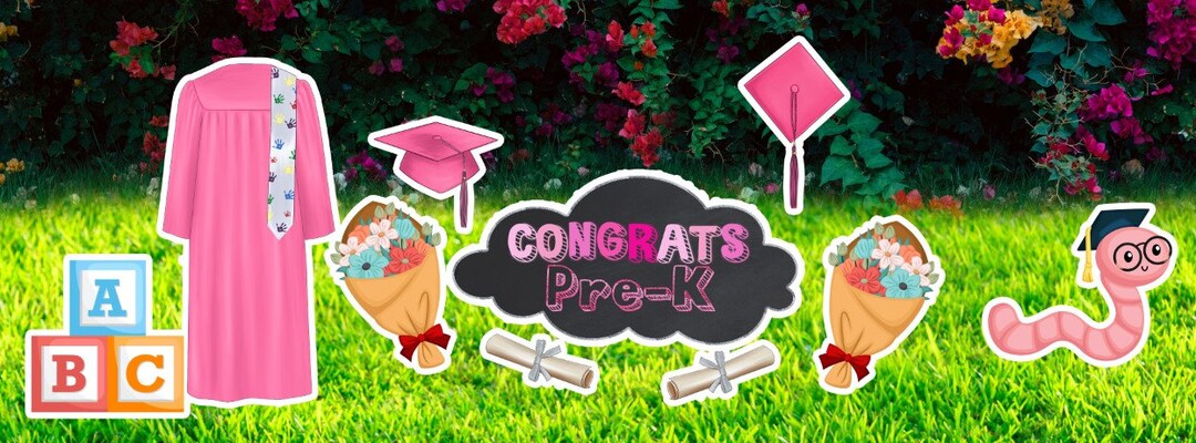 GRADUATION Pink Pre-k Graduation Cap and Grown Coroplast Cutouts Lawn ...