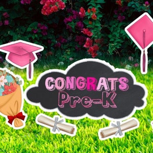 GRADUATION Pink Pre-k Graduation Cap and Grown Coroplast Cutouts Lawn ...