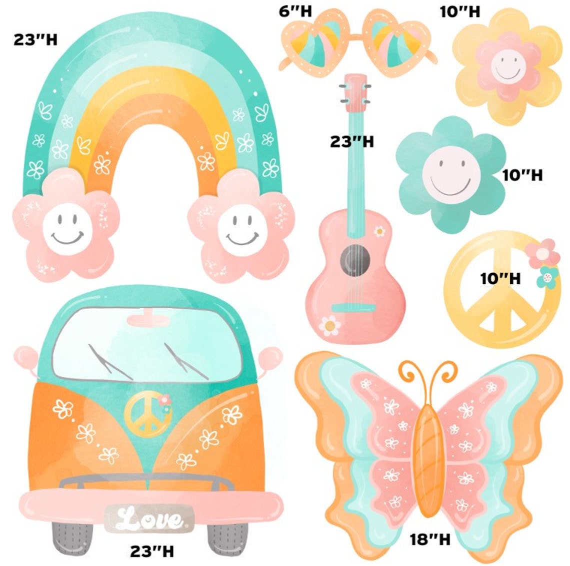 GROOVY Props Rainbow Van Happy Face 60's 70's Coroplast Cutouts Lawn ...
