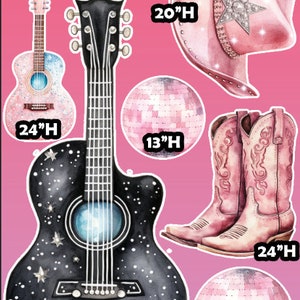 Black Guitar Costal Cowgirl Birthday Party Decor Pink Cowgirl Hat Baby ...