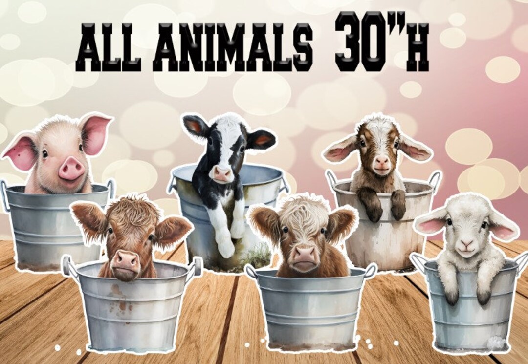Farm Animals 6pc Cow Pig Goat Bucket Party Decor Table Decors Yard Card ...