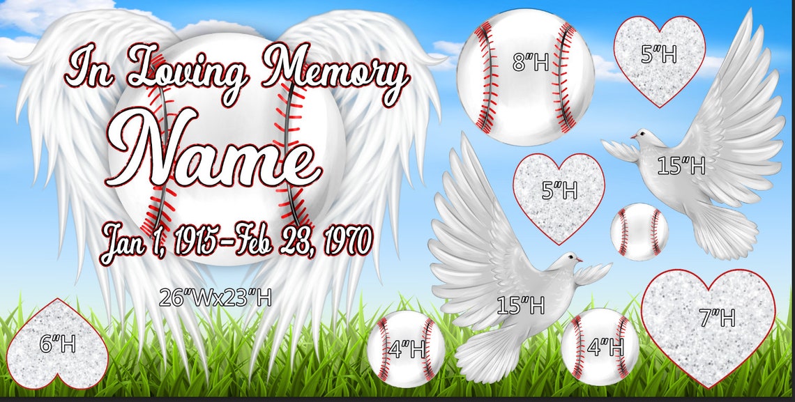 In Loving Memory Baseball Customize Yard Cards Doves Hearts - Etsy