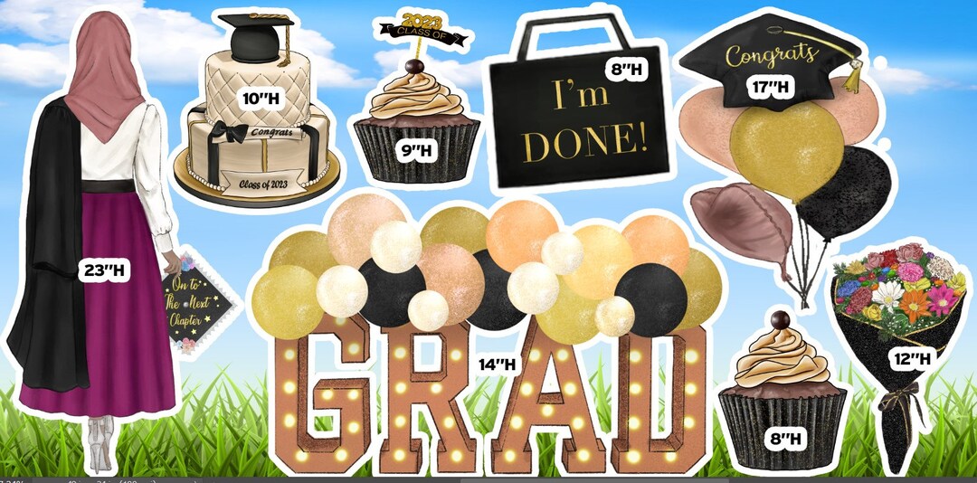 GRADUATION Girl CLASS OF 2023 Skin Tone Gold Black Balloons Coroplast ...