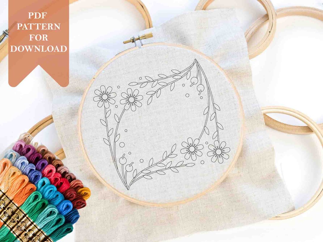 Flowers Frame Embroidery Pdf Pattern for Download Border Hoop Art Wall ...