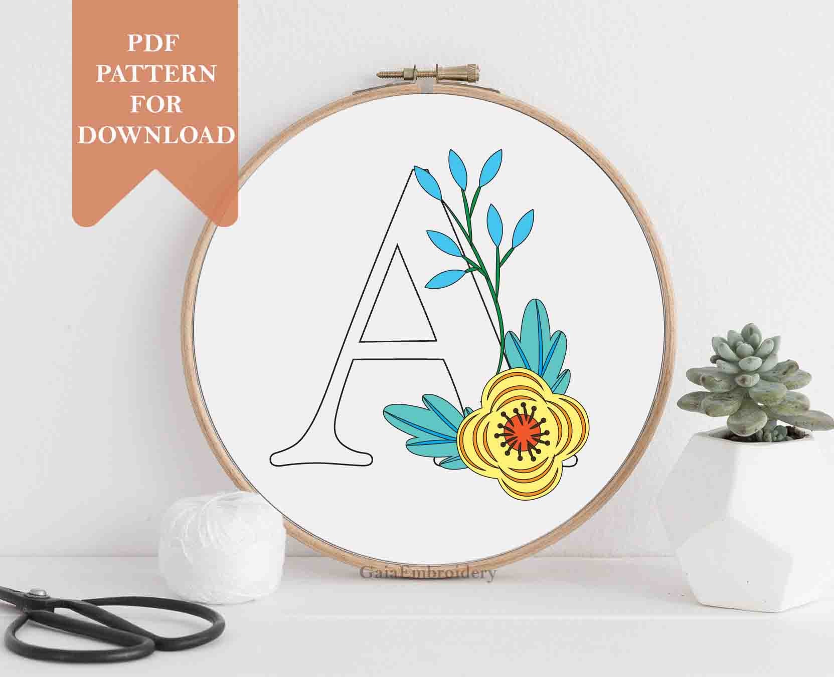 Floral Letter Embroidery Pattern for Download Embroidery - Etsy