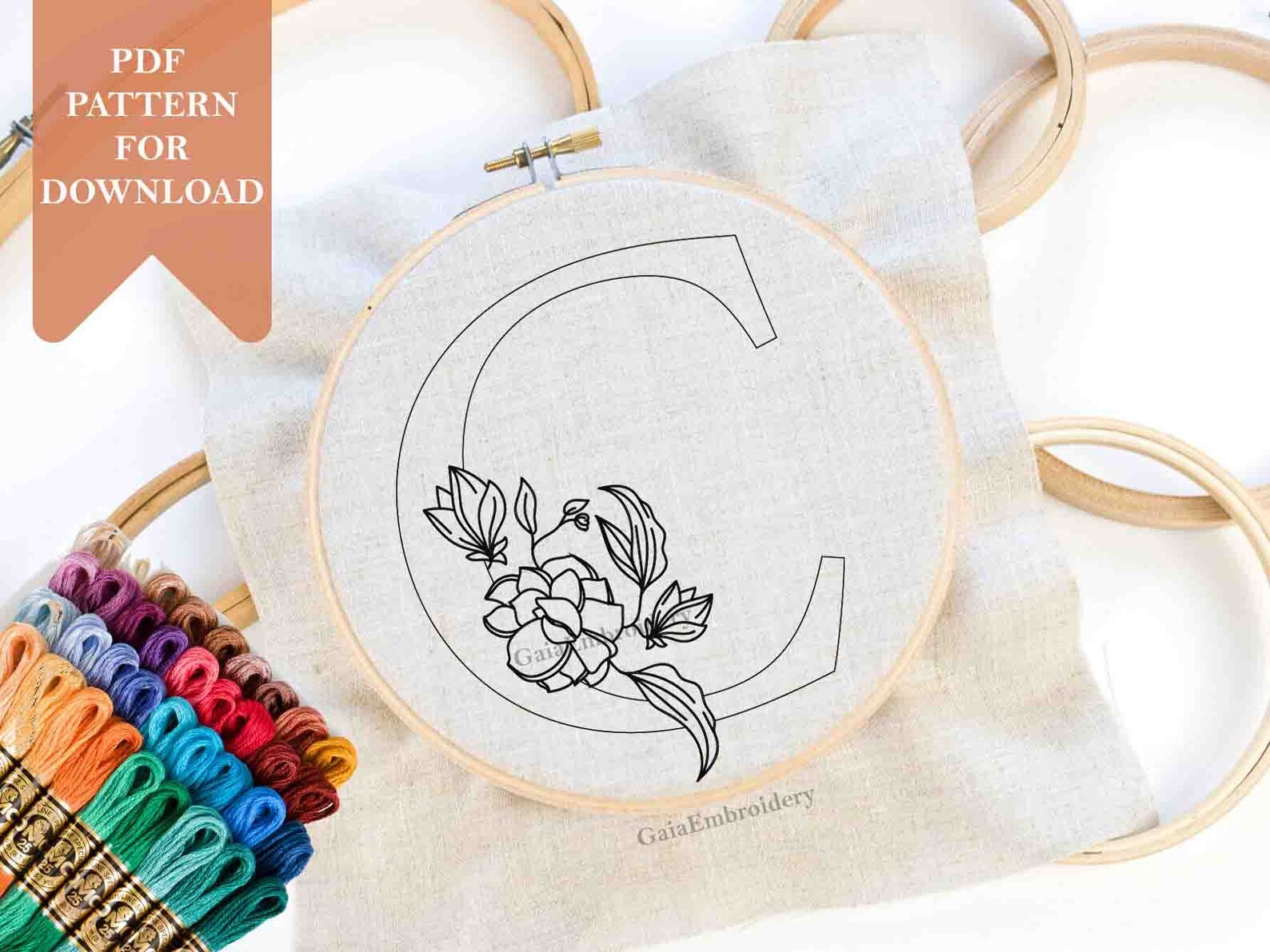 Floral Letter C Embroidery Pattern Initial Monogram Alphabet Custom ...