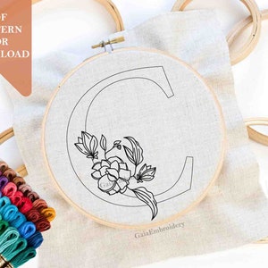 Floral Letter C Embroidery Pattern Initial Monogram Alphabet Custom ...
