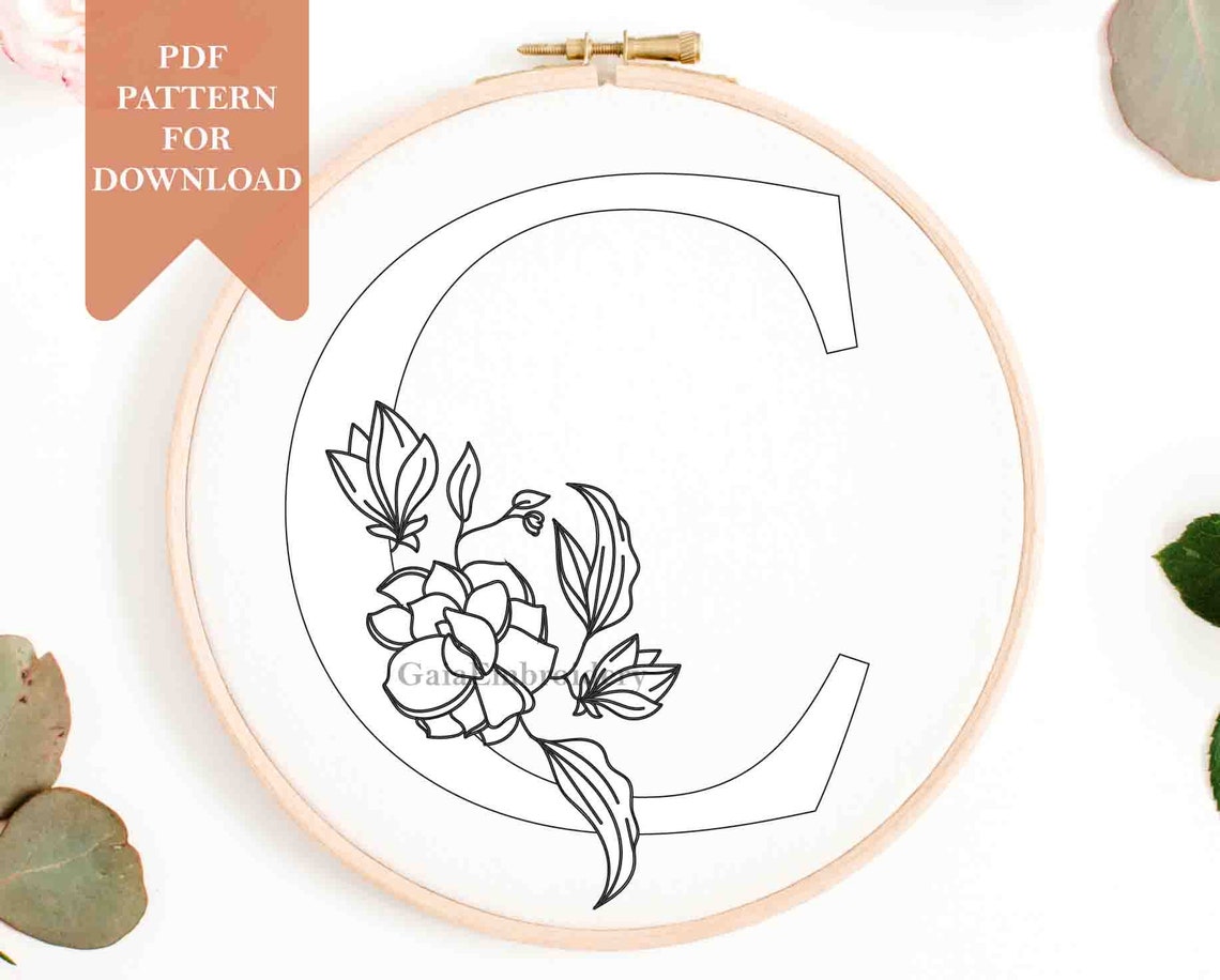 Floral Letter C Embroidery Pattern Initial Monogram Alphabet Custom ...