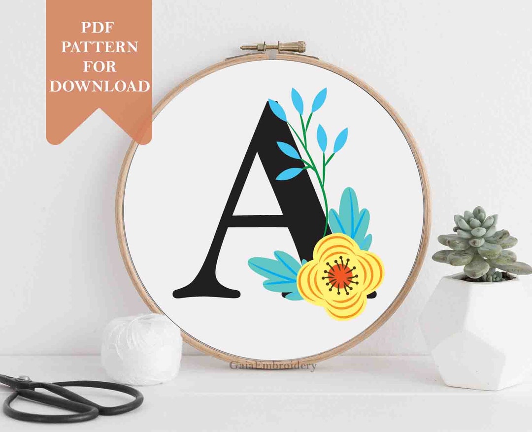 Floral Letter Embroidery Pattern for Download Embroidery Monogram ...