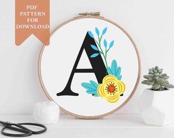 Floral Alphabet Initial Embroidery PDF Pattern Instant - Etsy