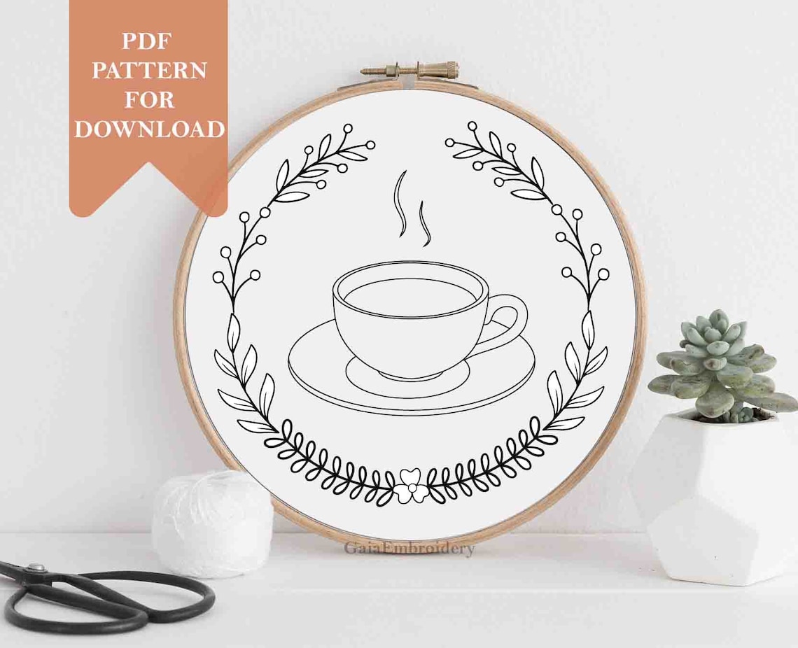 Coffee Embroidery Design Pdf Pattern for Instant Download Diy Coffee ...