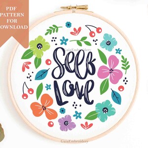 Floral Embroidery Pdf Pattern "self Love" Hand Embroidery Design ...