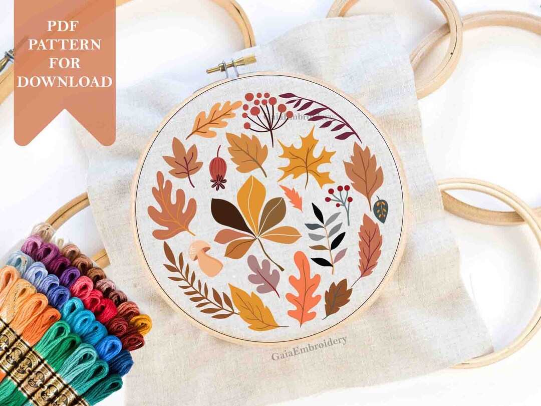Autumn Leaves Embroidery Pattern Template Pdf for Instant Download ...