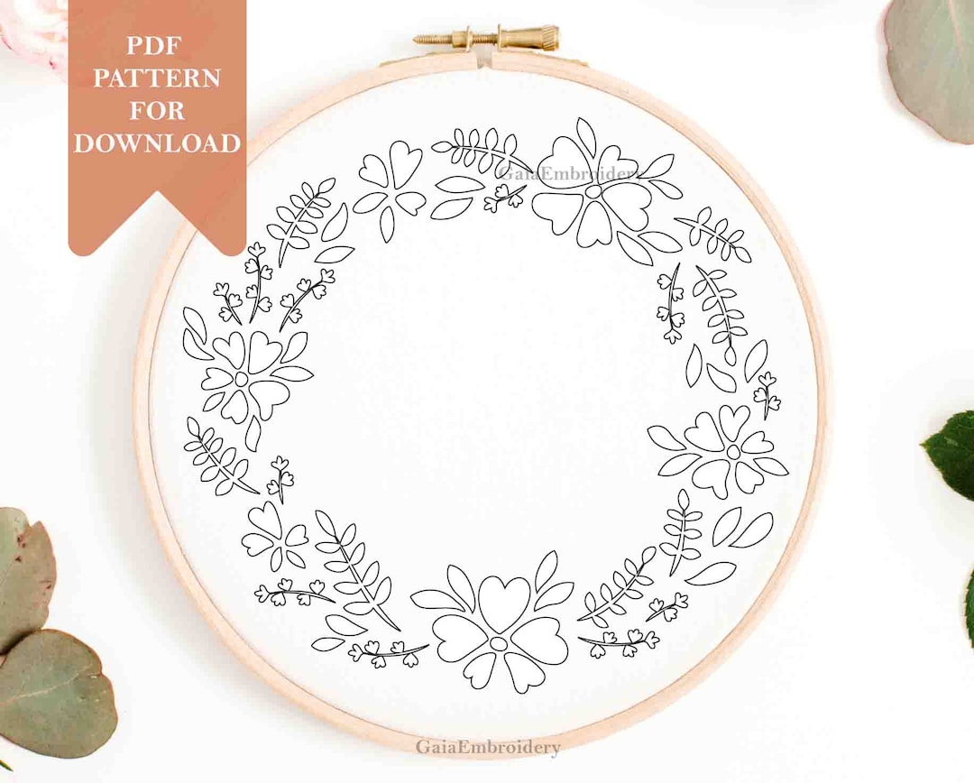 Floral Wreath Embroidery Pattern for Instant Download Hand Embroidery ...